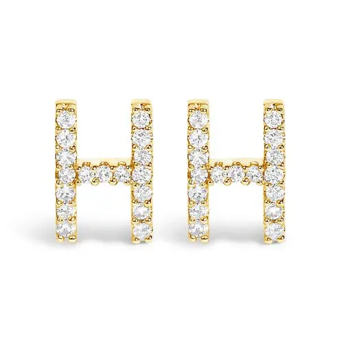 HAUS OF BRILLIANCE 10k Gold 1/10 Cttw Diamond Initial Stud Earring - Yellow Gold | H